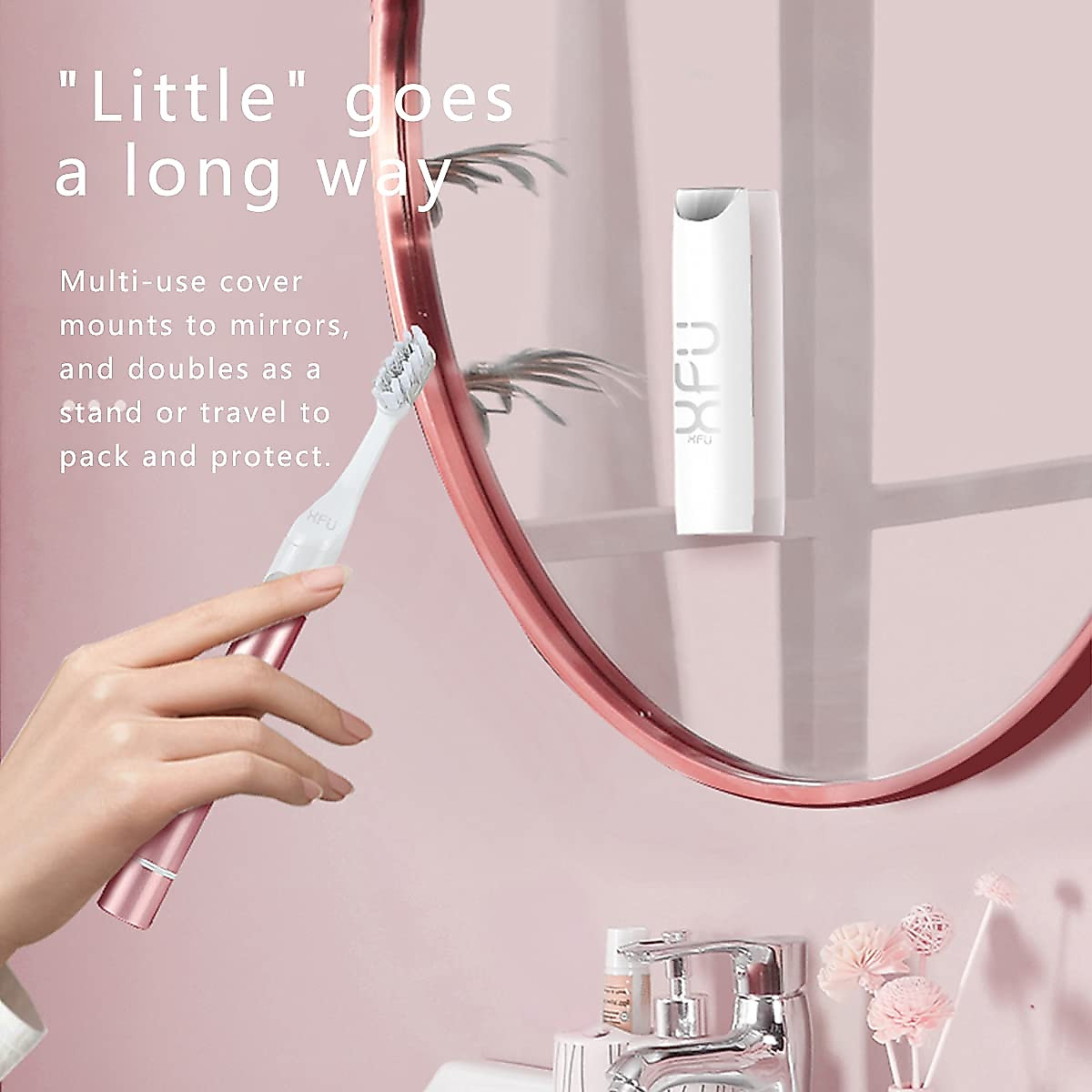 XFU Electric Toothbrush Kit for Adult, Battery Powered Traveling Toothbrush with Cover - 2 Modes with Smart Timer - 2 Soft Dupont Brush Heads and Waterproof IPX7 (Rose Gold)