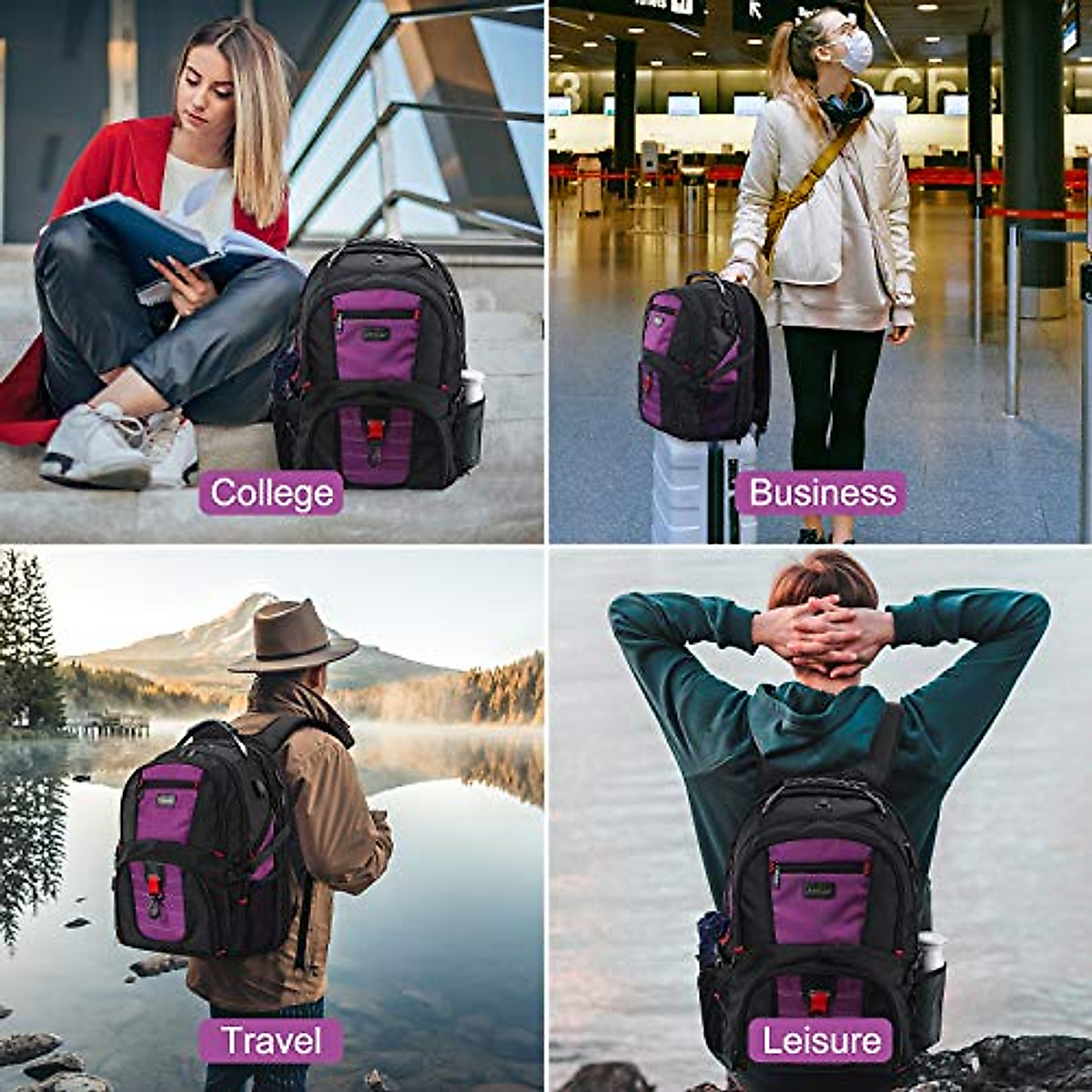 ANKUER Large Backpack, 50L Travel Backpack for Men Women, 17 in Laptop Backpacks for Travel, Anti Theft TSA Travel Bag with USB Charging Port, Business Computer Bag (Purple)