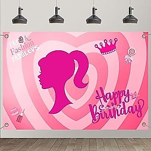 Pink Girl Happy Birthday Banner for Fashion Girl Birthday Party Pink Fashion Lady Backdrop Pink Girl Birthday Party Supplies 5 * 3Ft Pink Girl Photography Background for Pink Girl Party