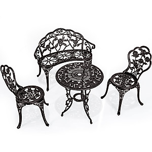 Sundale Outdoor Cast Aluminum Bistro Set of 4, Patio Conversation Set with Umbrella Hole for Balcony All Weather Resistant Antique Finish Patio Porch Yard Black Rose