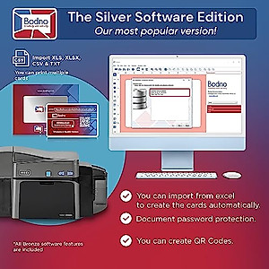 Fargo DTC1250e Dual Sided ID Card Printer & Complete Supplies Package with Silver Edition Bodno Software