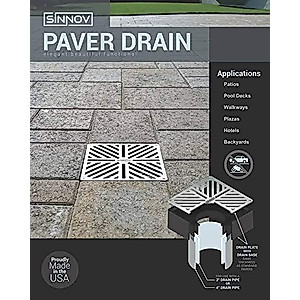 USA Made - Sinnov - 6" x 6" Premium Outdoor Modern Paver Size Drain Grate - Use with both 3" or 4" Drain Pipe, PVC or Flexible Pipe (Stainless Steel)