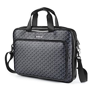 Smatree 13-14inch Logo Print Canvas Laptop Leather Briefcase for 13-14inch MacBook Air Bag,14inch Dell Inspiron Leather Briefcase for Men,14inch Leather Laptop Bag for Men,Black Blue