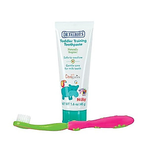 Dr. Talbot's Toddler Training Toothpaste Naturally Inspired with Citroganix, with Toothbrush Included, Pink/Green, 1.6 Ounce