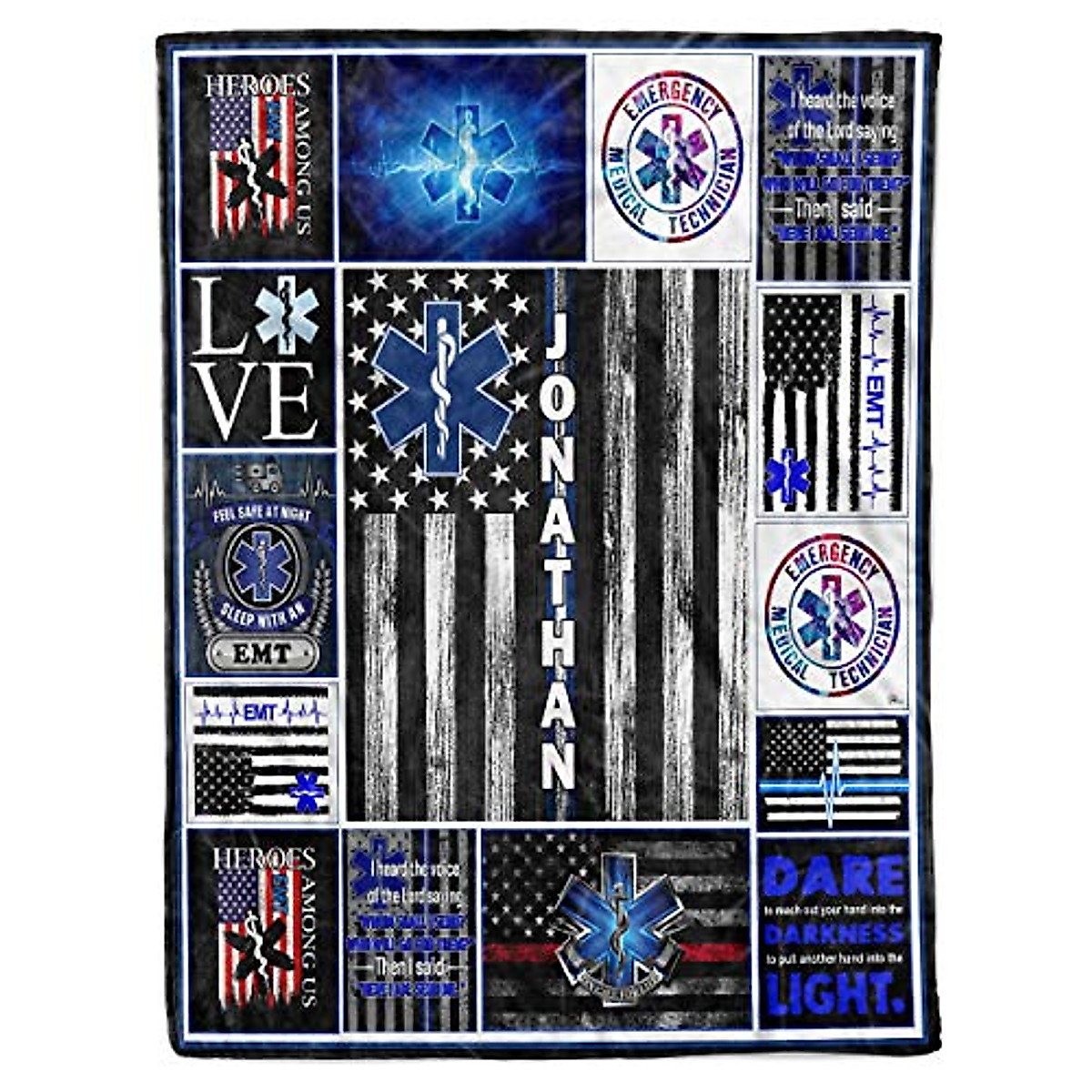 VTH GLOBAL Personalized Custom Name EMS EMT Paramedic Star of Life Thin White Line American Flag Appreciation Birthday Christmas Fleece Sherpa Blanket Bed Throw Size Tapestry Wall Hanging