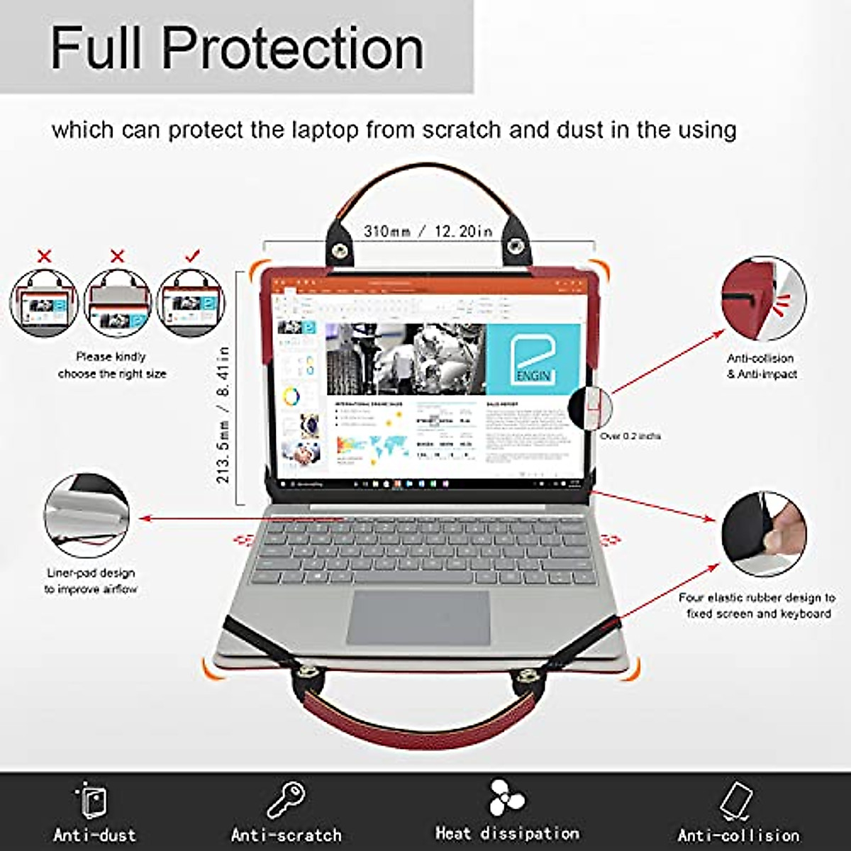 Protective Case + Portable Bag for 13.3" Dell Inspiron 13 2-in-1 7373/Inspiron 13 7380 7370 & ASUS ZenBook S UX391UA/Asus Q325UA/Zenbook Flip S UX370UA & HP Pavilion 13-anXXXX [Not fit ASUS UX392],Red