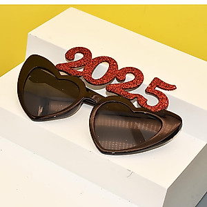 CRAWPROP 4PCS Glitter 2025 Plastic Eyeglasses Heart designs Happy New Year's Eve Glasses Party Decorations Graduation 2025 Party Photo Props Supplies