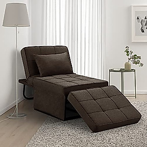Saemoza Sofa Bed, 4 in 1 Multi Function Single Folding Ottoman Bed, Modern Sleeper Convertible Chair Adjustable Backrest Small Couch Bed for Living Room/Small Apartment, Dark Brown