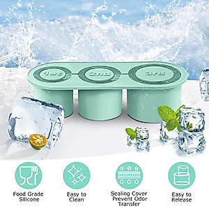 MooManGoo Ice Mold for Stanley Cup, Silicone Ice Cube Tray with Lid and Bin for 40 oz Tumbler Cup, Cylinder Ice Maker for Drinks, Coffee and Cocktails, Whiskey, Easy to Release (Green)