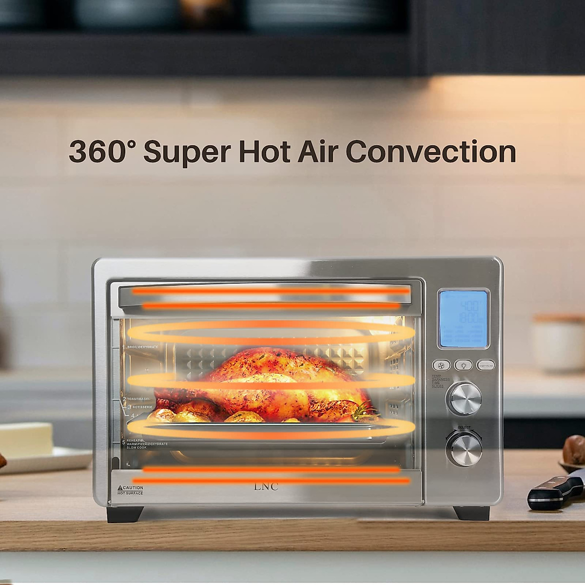 Air Fryer Oven, 34QT Extra Large 1750W Toaster Oven Air Fryer Combo, 12” Pizza Convection Oven Countertop, 12-in-1 Large Rotisserie Oven with 4 Accessories, Stainless Steel, Silver