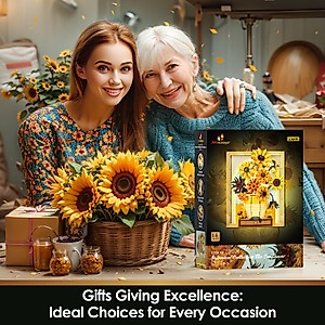 JMBricklayer Flowers Sunflower Building Sets for Adult with Lights 70004, Van Gogh Wall Art Crafts Ideas Flower Bouquet, Painting Frame Room Decor, Valentine’s Day Birthday Gifts for Women Girl