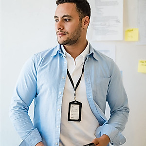 Vin Beauty 2 Pack Genuine Leather ID Badge Holders, Vertical ID Card Holders with Double-Side Clear Window, Waterproof Name Badge Holde Suit for Office, Staff, Students, Employees