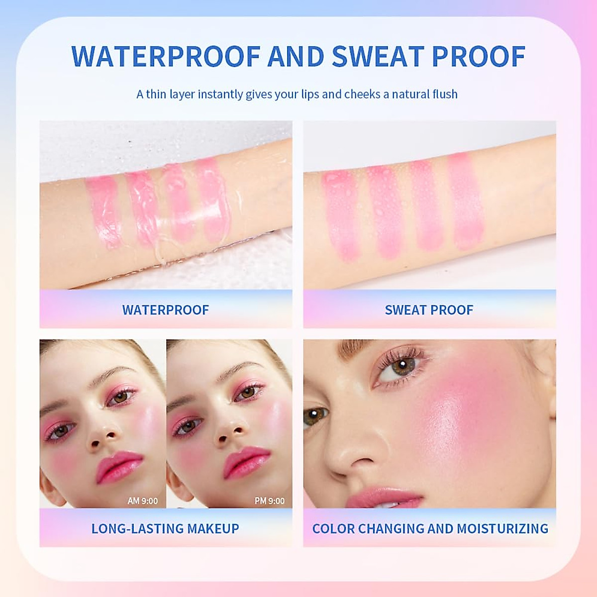 Color Changing Blush, Clear Liquid Blush Gel for Cheeks & Lips, Natural-Looking, Moisturizing Glossy Shiny 0.18 OZ/ 5g - 01 Clean