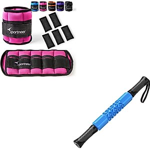 Sportneer Adjustable Ankle Weights+Handheld EVA Foam Roller Massage Stick