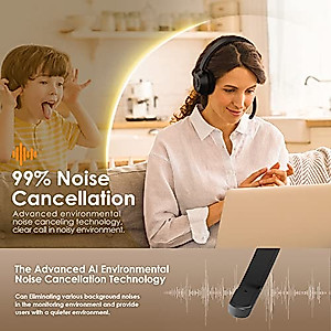 Bluetooth Headset V5.1, Wireless Headset with Noise Canceling Microphone, 40 Hrs Work Time Office Headset with Bluetooth Dongle & Charging Base, AptX HD On-Ear Headphones with Mute Button