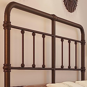 Geltanny California-King-Bed-Frame-Vintage-Farmhouse 49 inch Tall-headboard-Iron - Platform Mattress Foundation,No Box Spring Needed (Dark Bronze)