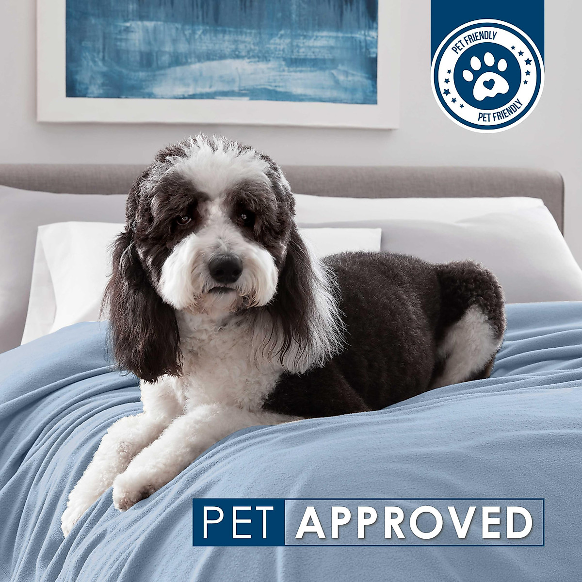 Martex 1B06870 Super Soft Fleece Lightweight Reversible Cozy Warm Sofa Blanket Low Lint Luxury Hotel Style All Seasons Layering Solid Pet Friendly Queen Size Bed and Couch Blankets, Full Queen, Blue