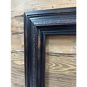 8 x 10 Traditional wood picture frame, handmade, custom made, handpainted, Distressed Black (8 X 10 W/PLEXIGLASS AND BACKING)