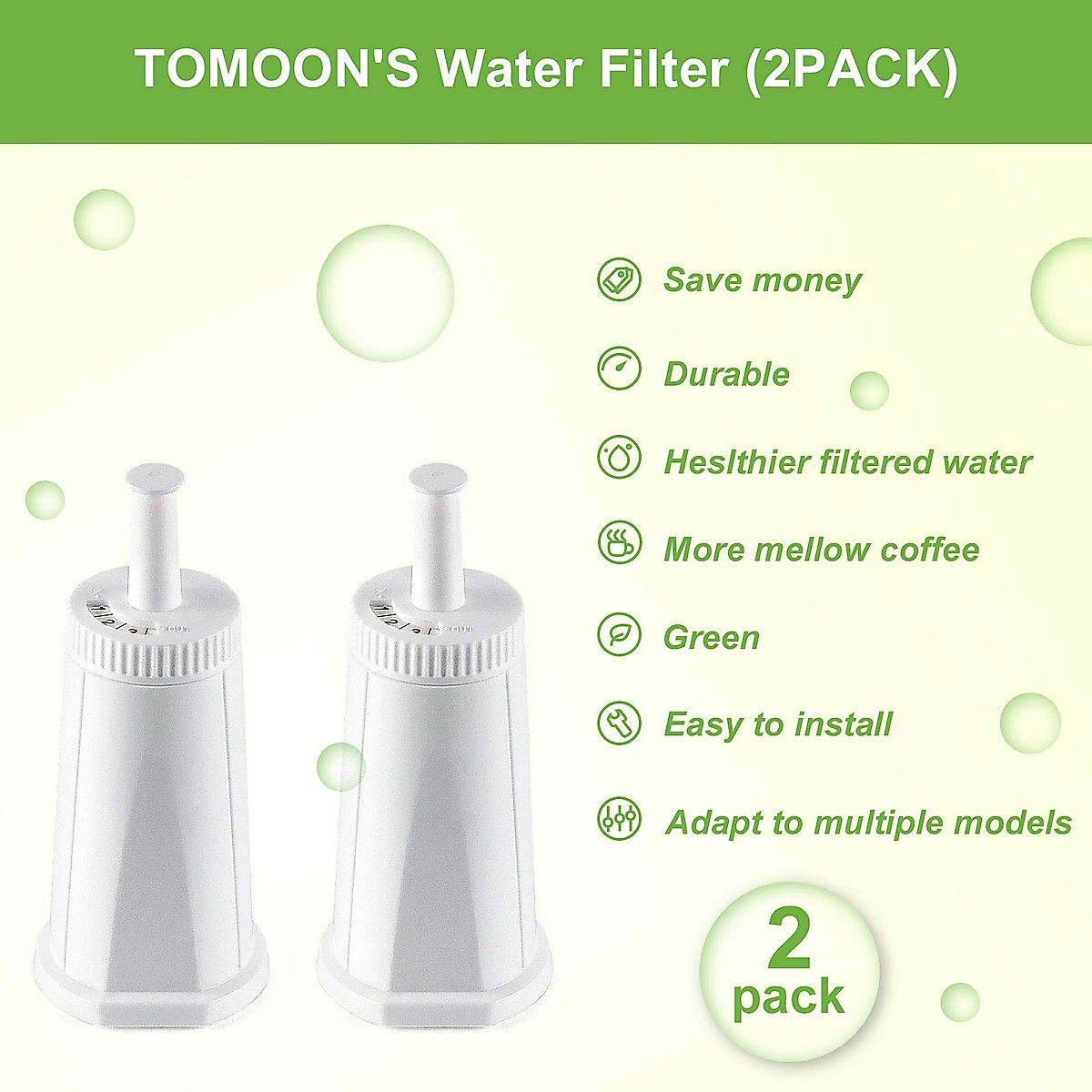 2 Pack Breville Bes880 Water Filter Replacement-Compatible with Breville Sage Oracle Touch, Barista, Claro Swiss, BES878, Bes920, Bes008 Espresso Coffee Machine,Replaces Part #BES008WHT0NUC1