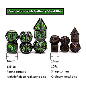 Haxtec Metal Dice Set D&D Acid Splash Real Scene Black Green Polyhedral DND Dice W/PU Leather Dragon Eye Dice Bag for TTRPG Dungeons and Dragons Gifts