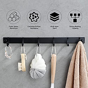 Geobella Coat Hooks Wall Mounted with Rail Silding Hooks for Hanging Coats Purse Clothes Jacket Backpack Entryway,Towel Racks Bathroom Black (3 Hooks, 1 Pack)