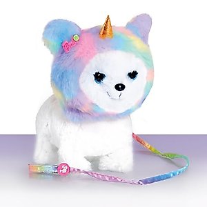 Barbie Walking 10-inch Puppy with Glittering Eyes and Unicorn Hat, Barks and Walks, Kids Toys for Ages 3 Up by Just Play