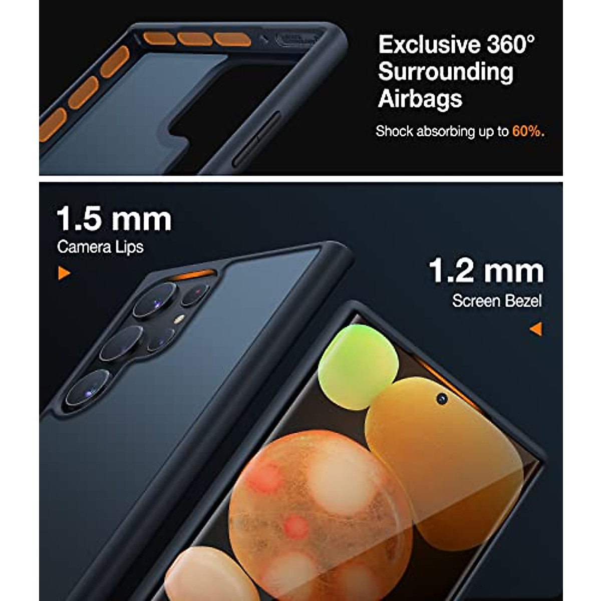 TORRAS Shockproof Designed for Samsung Galaxy S23 Ultra Case 6.8'',Military Grade Drop Tested, Protective Hard Semi-Clear Back Thin Slim Galaxy S23 Ultra Case 2023, Phantom Black-Guardian Series