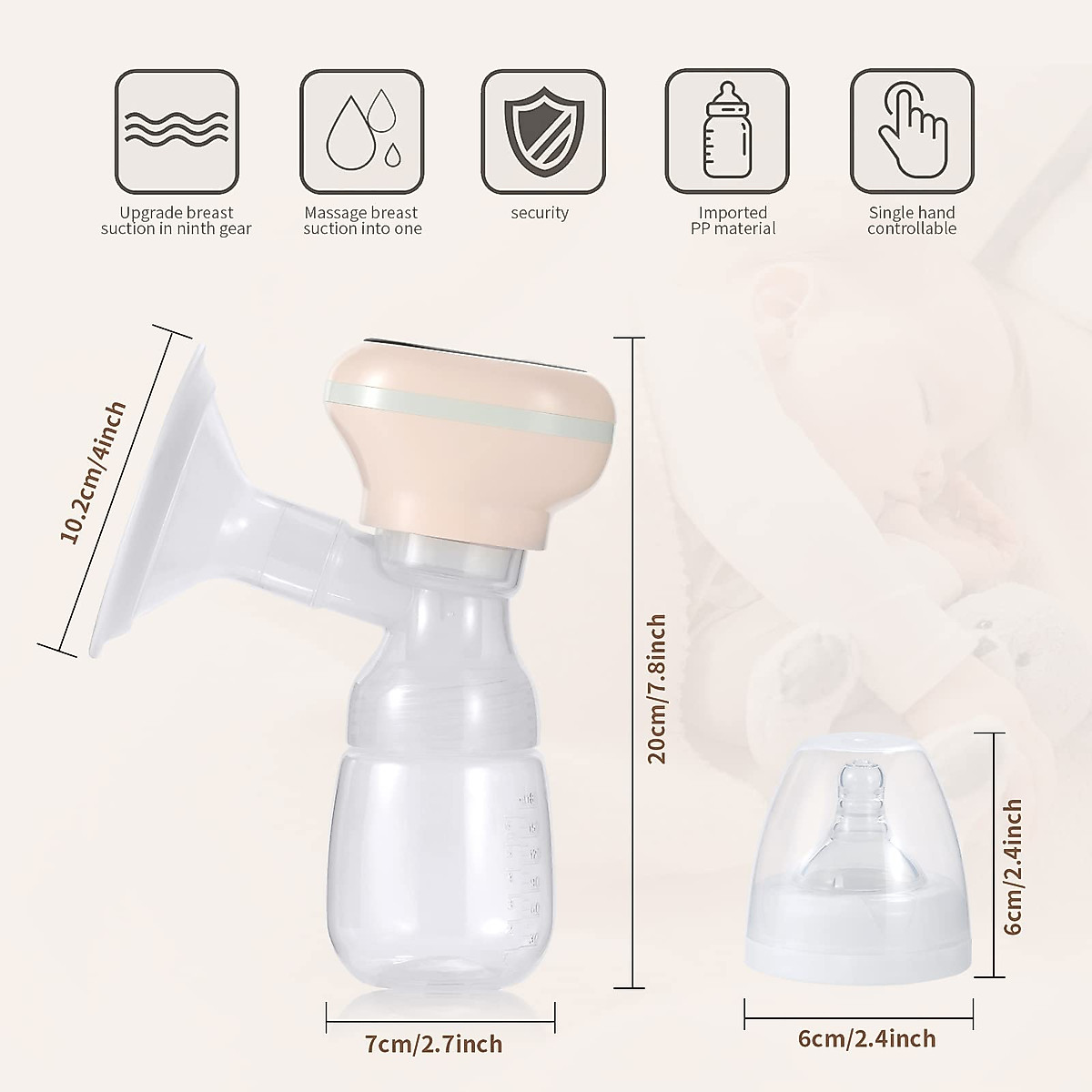 Double Breast Pump Auto Massage Low Noise Breast Pump LCD Touch Screen Breast Pump, Hands Free Mommy, 3 Modes & 9 Levels, 22mm (Pink)