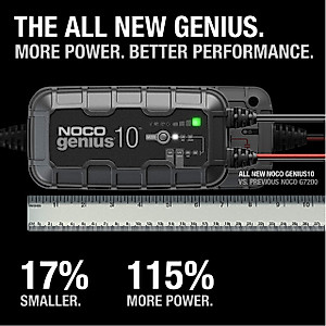 NOCO GENIUS10, 10A Smart Car Battery Charger, 6V and 12V Automotive Charger, Battery Maintainer, Trickle Charger, Float Charger and Desulfator for Motorcycle, ATV, Lithium and Deep Cycle Batteries