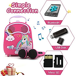 NA Kids Karaoke Machine for Girls Boys with 2 Microphones Toddlers Bluetooth Karaoke Toy for Singing Portable Children Karaoke Speaker with Voice Changer for Christmas Holiday Birthday Gift