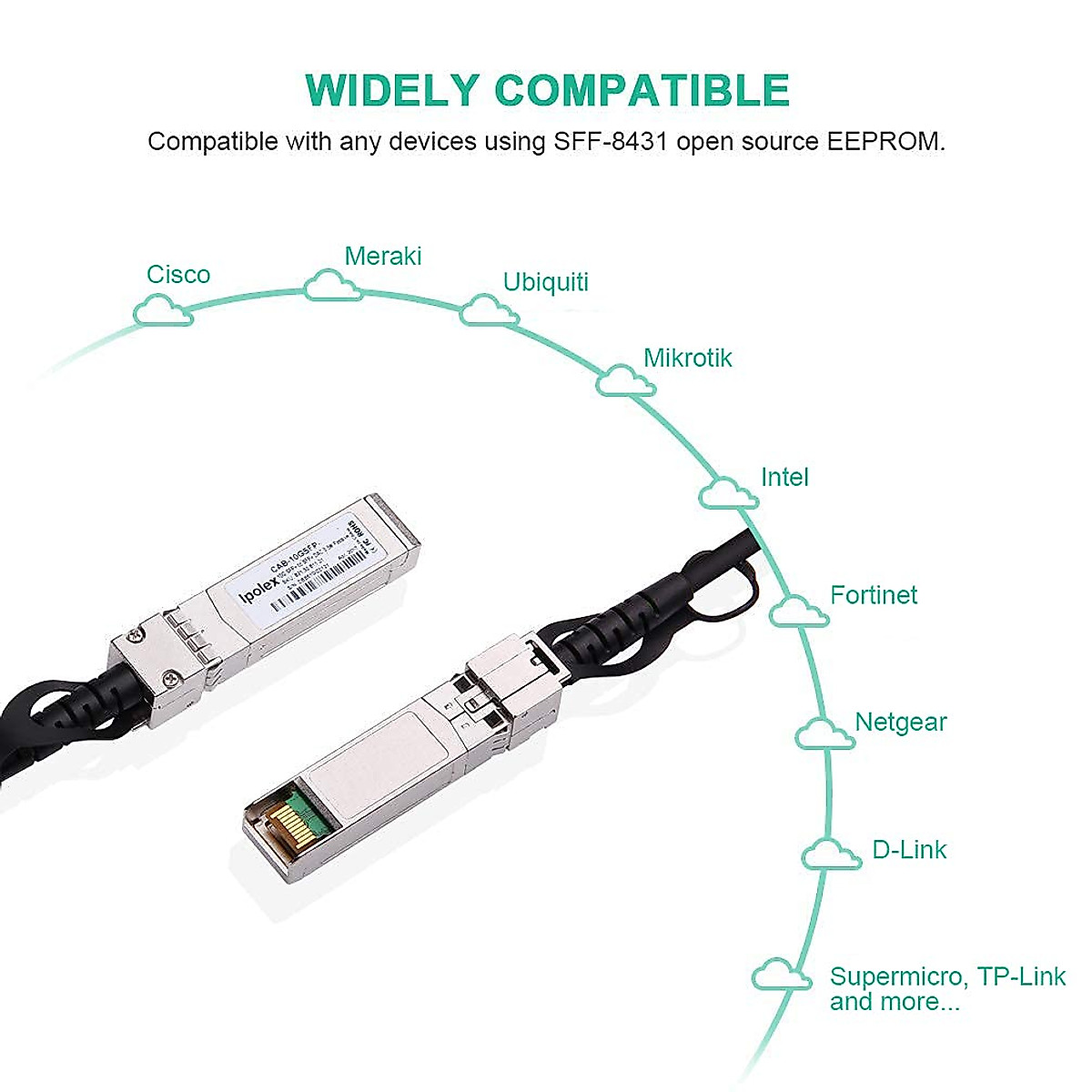 10G SFP+ Twinax Cable, Direct Attach Copper(DAC) Passive Cable, 0.3m (0.98ft), for Cisco SFP-H10GB-CU0.3M, Meraki, Ubiquiti, Mikrotik, Intel, Fortinet, Netgear, D-Link, Supermicro, TP-Link