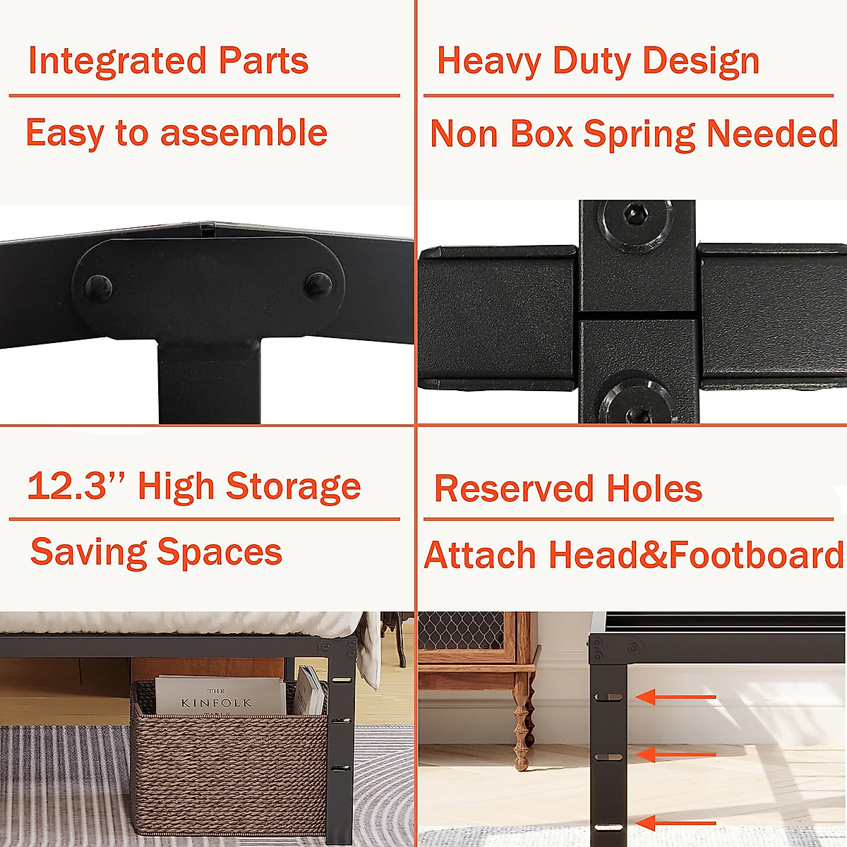 zunatu 14 Inch Twin XL Metal Bed Frame Foundation No Box Spring Needed Heavy Duty Tall Platform with Large Storage Easy Assembly Mattress Noise Free, Black