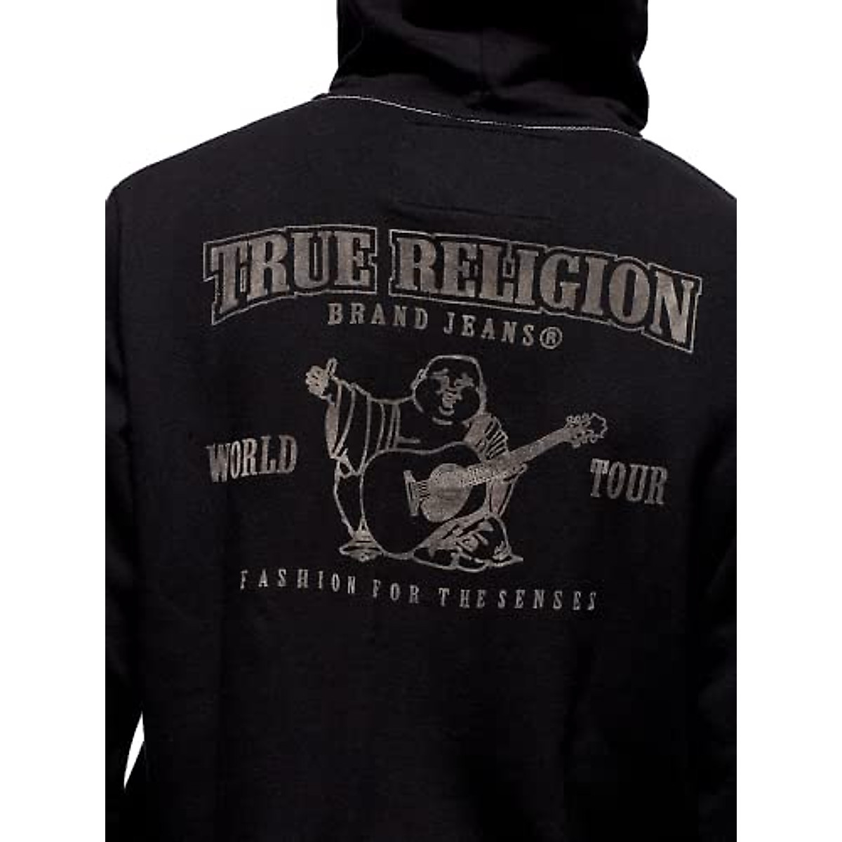 True Religion Men's Buddha Logo Zip Hoodie Sweatshirt, Black, XL