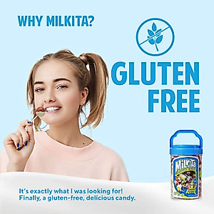 Milkita Creamy Shake Lollipop Jar, Gluten Free Chewy Candies with Calcium & Real Milk, Low-Sugar, Assorted Flavors (Strawberry, Chocolate, Honeydew, Banana), 45 Pcs