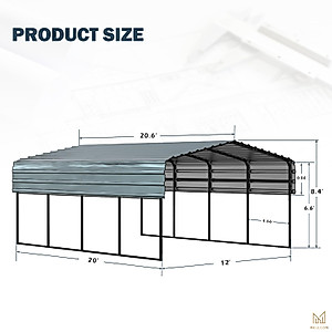 MELLCOM 12 x 20 ft Carport with Galvanized Steel Roof - 12' x 20' x 8.4' Multi-Use Shelter, Sturdy Metal Carport for Cars, Boats, and Tractors