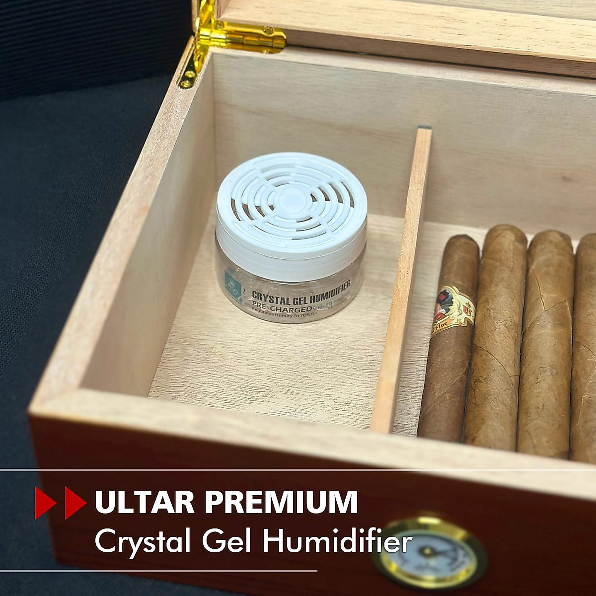 Crystal Gel Humidifier for Cigar Humidors (3 oz jar) -2 pack, Pre-filled PG Humidor Solution,Cigar Humidifier with Adjustable Cap,Keep 70% RH, Reusable Humidor Humidifier fit all Humidor Cigar Box