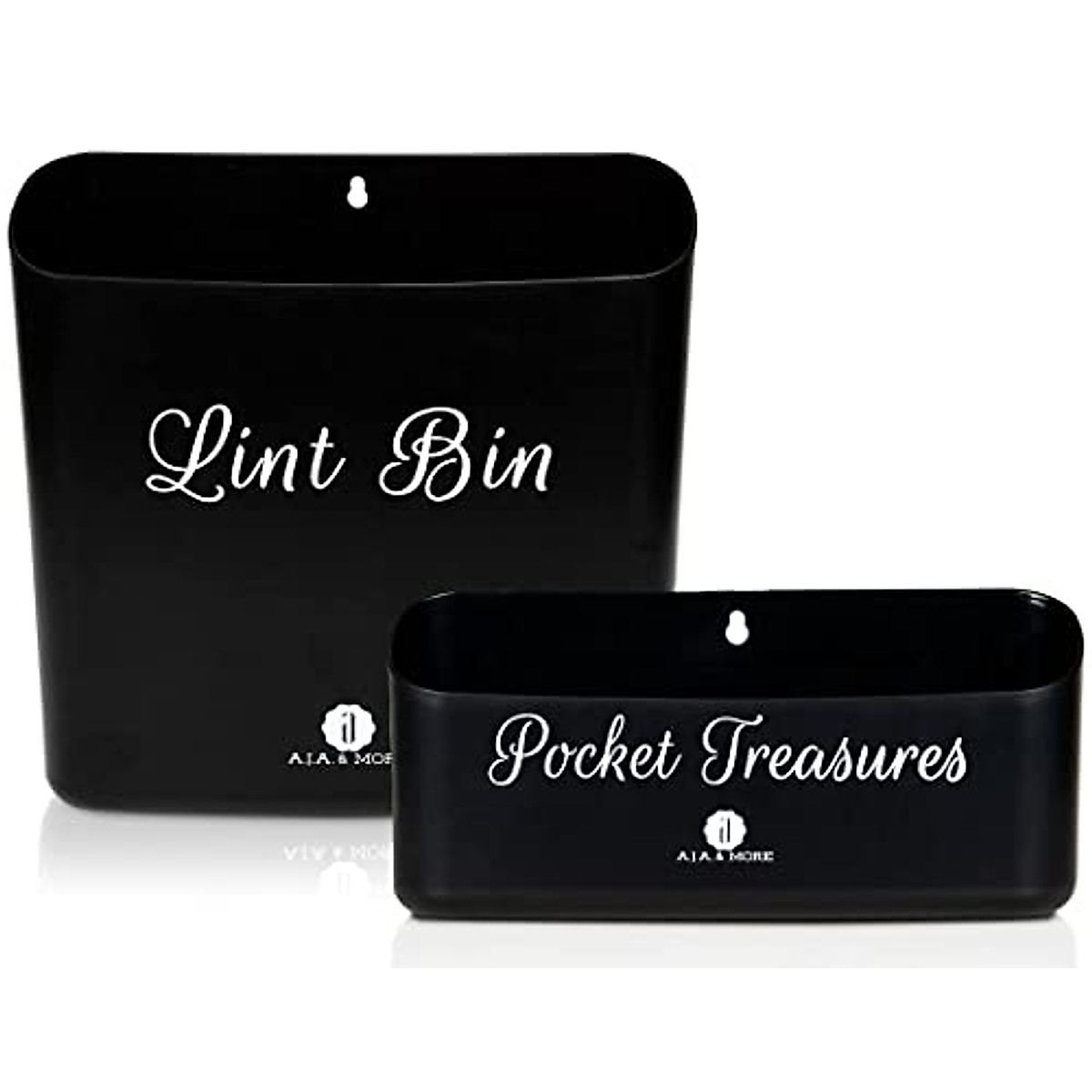 A.J.A. & MORE Lint Holder Bin with Magnetic Strip and Pocket Treasures Bin Magnetic Coin Holder (2 Piece Set) for Laundry Room Organization or Laundry Room Décor (Matte Black)
