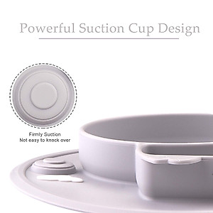 Qshare Toddler Plate, Portable Baby Plates for Toddlers and Kids, BPA-Free Strong Suction Plates for Toddlers, Dishwasher & Microwave Safe Silicone Placemat 9x6x1.4 inch Gray