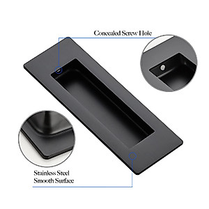 Ravinte 4 Pack Black Sliding Closet Door Handles Black Flush Pulls 4.72in Length Recessed Finger Pulls for Sliding Barn Door Sqaure Cabinet Pulls Stainless Steel