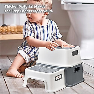 2 Pack Step Stools for Kids, Toddler Step Stool for Bathroom Sink, Toilet Potty Training and Daily Stool Grey+Pink