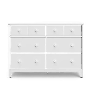 Stork Craft STORKCRAFT Moss 6 Drawer Double Kids Bedroom Dresser, 17.05x48.07x34.49(LxWxH) inches (Pack of 1), White