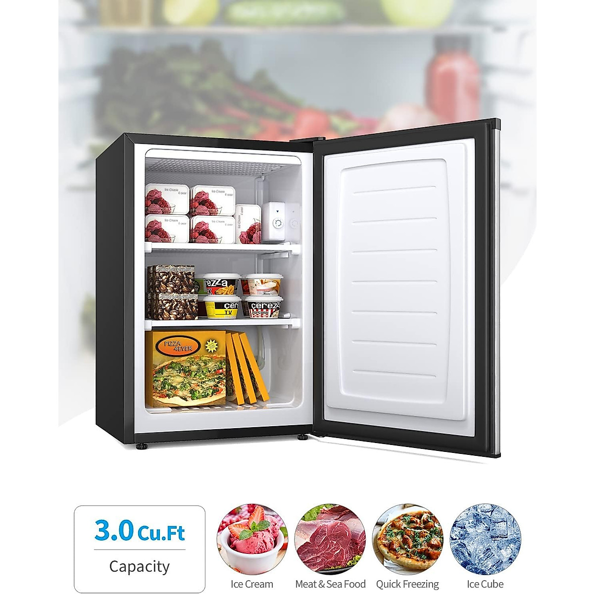 NAFORT Compact Upright Freezer 3.0 Cu. Ft. with Stainless Steel Single Door, Mini Freezing Machine with Reversible Door, 7 Grade Adjustable Thermostat for Home Office
