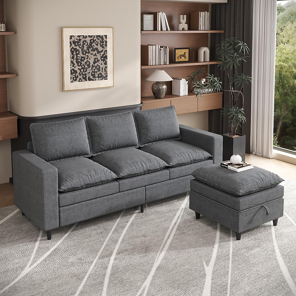 Convertible Sectional Sofa Couch for Living Room, L-Shaped Comfy Cloud Sofa, Removable Storage Ottoman, Small Sofa for Apartment/Living Room (Dark Grey)