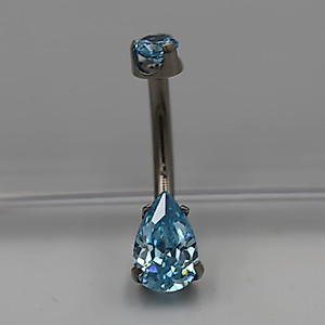 ShineYingTi 14g Belly Button Rings Titanium Waterdrop Aqua Blue CZ Navel Ring Barbell for Women Body Piercing Jewelry Rose Gold Silver B5-AQB