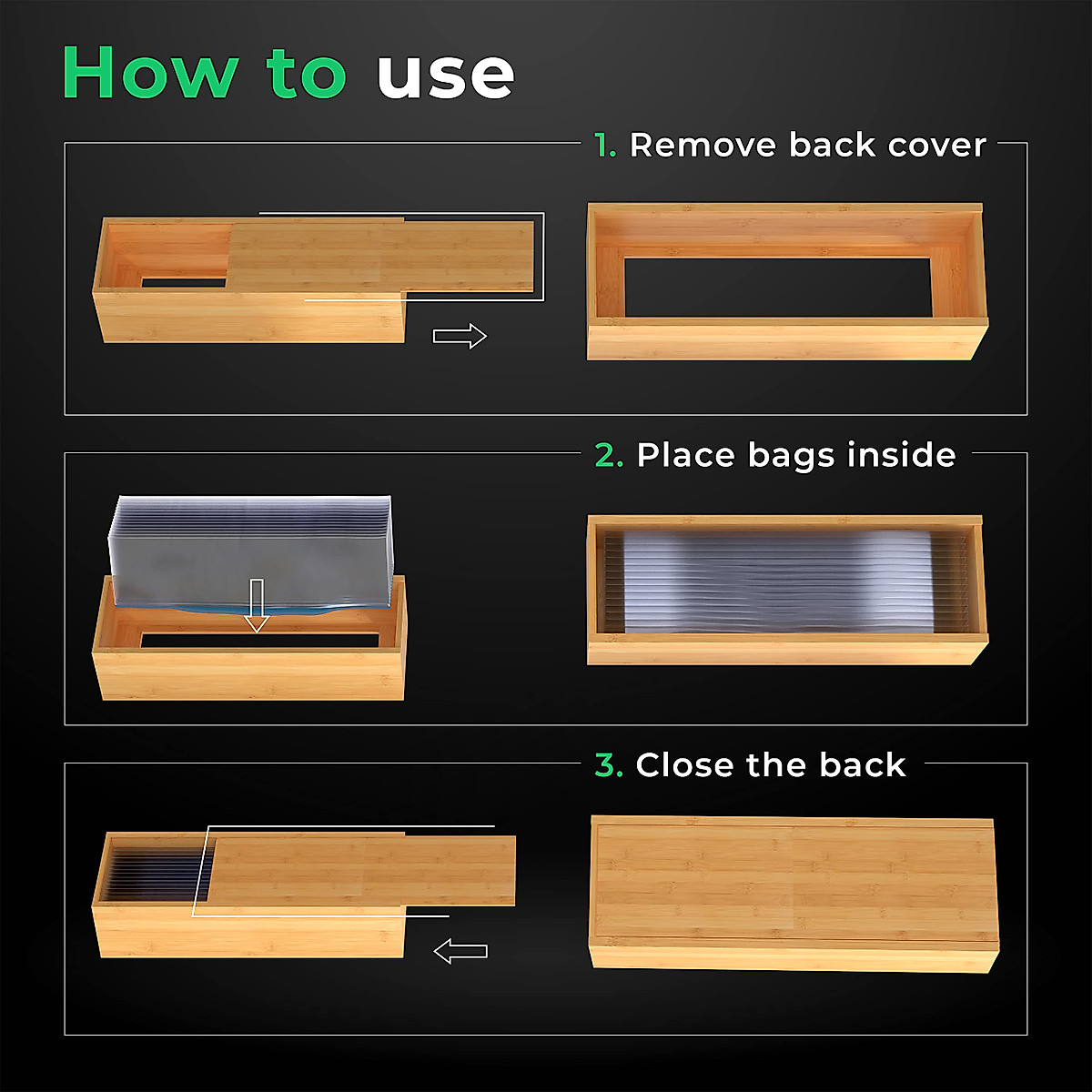 Magic Mill Ziplock Bag Organizer for Drawer | Bamboo Kitchen Storage Organization, Eco-Friendly Plastic Baggie Holder, Dispenser & Organizer for Ziploc Bags 4-PC