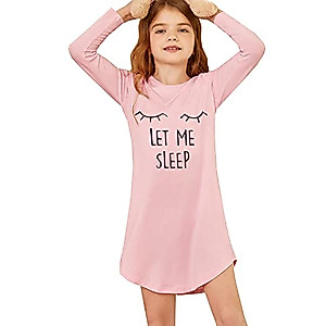 SrffbreMeOly Big Girls Cute Nightgown Long Sleeve Cotton Nightdress Loose Sleepwear Teens Size 10-18Years
