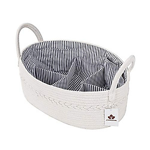 Extra Large Baby Diaper Caddy Organizer 16.5"X11"X6.5" Woven Cotton Rope Baby Shower Basket [8 Pockets+5 compartments]Nursery Storage Bin Portable Car Travel Tote Bag Newborn Registry Boy Girl
