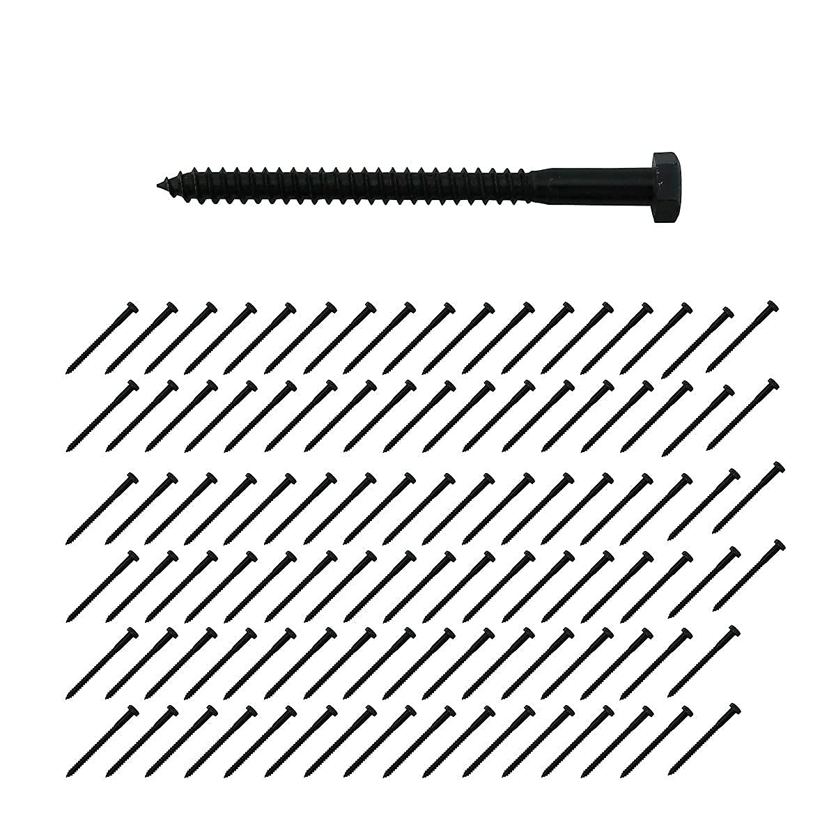 Renovators Supply Manufacturing Steel 5/16 X 4 Inches Lag Bolts Screw with Black Zinc Plated, Hex Head Leg Screw-(1 Unit), Imperial Measurement and External Hex System Pack of 100