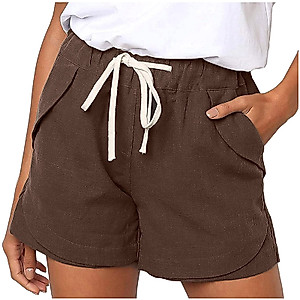 Women's Drawstring Print Cotton Chino Shorts Comfort Regular Fit Flowy Casual Dressy Summer Popular Bike Boy Shorts