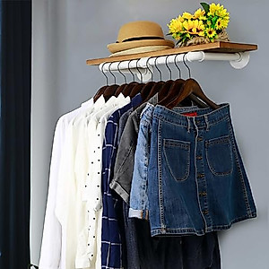 WEBI Clothing Rack Wall Mount,20" Industrial Pipe Clothes Rack for Hanging Clothes,Heavy Duty Iron Garment Rack Bar,Retail Display Clothes Rod for Closet,Laundry Room,White